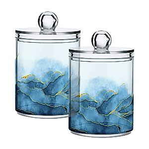 Marble Crack 2 Pack Qtip Holder Apothecary Jars Clear Plastic Bathroom Canisters Set For Cotton Swab, Cotton Pads,Cotton Ball, Floss