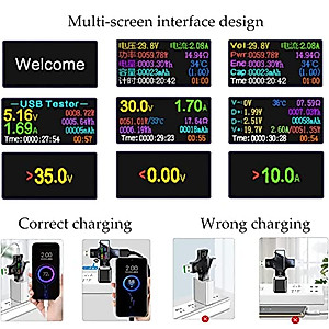 USB Tester Type C Meter - USB Digital Multimeter Amperage Power Capacity Reader & USB C Current Voltmeter & Voltage Monitor Tester & Amp Amperage Charging USB Detector Checker DC 0-30V/0-6.5A