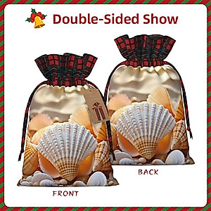 Christmas Gift Bags with Drawstring Burlap Gift Bags beautiful Shells Christmas Linen Bags for Xmas Party Candy Bags with Cards Xmas Reusable Wrapping Bags Christmas Linen Treat Bags for Holiday