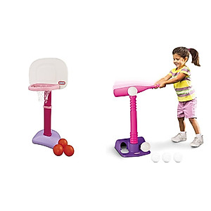 Little Tikes Easy Score Basketball Set (Pink, 3-Balls) and T-Ball Set (Pink, 5-Balls) - Bundle