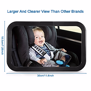Upgrade Baby Car Mirror Larger and Clearer Rear View for Car Back Seat to See Baby 100% Shatterproof
