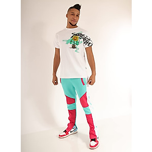 SCREENSHOT-S11302 Mens Hip-Hop NYC Streetwear Ultra Premium Quality Tee - Urban Varsity Graffiti Budybuilding Sunflower Patch Embroidery Gel Print T-Shirt-White-Small