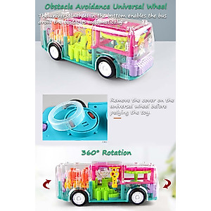 Miracland Transparent Mechanical Gear Bus, Transparent Gear Car Toy Concept Racer Toy Electronic Vehicle Toy Universal Wheel Car Toy STEM Car Toy with Lights and Music (Bus)