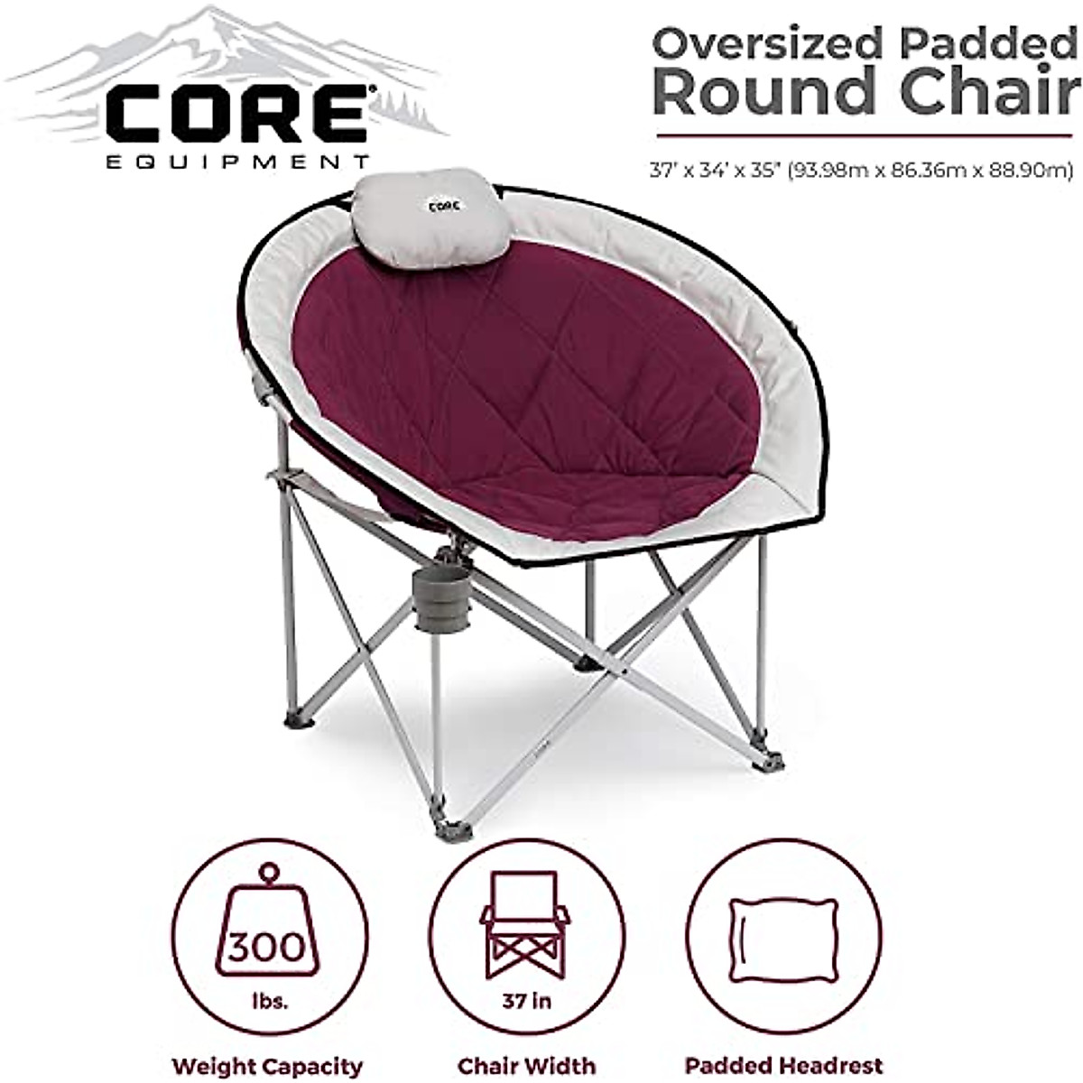 CORE Equipment Folding Oversized Padded Moon Round Saucer Chair (Wine)