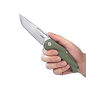 KUBEY Dugu KU210 Outdoor Folding Knife 3.58” Stonewashed D2 Blade and Ergonomics G10 Handle with Stainless Steel Pocket Clip for Hunting Fishing and Camping (Green_)