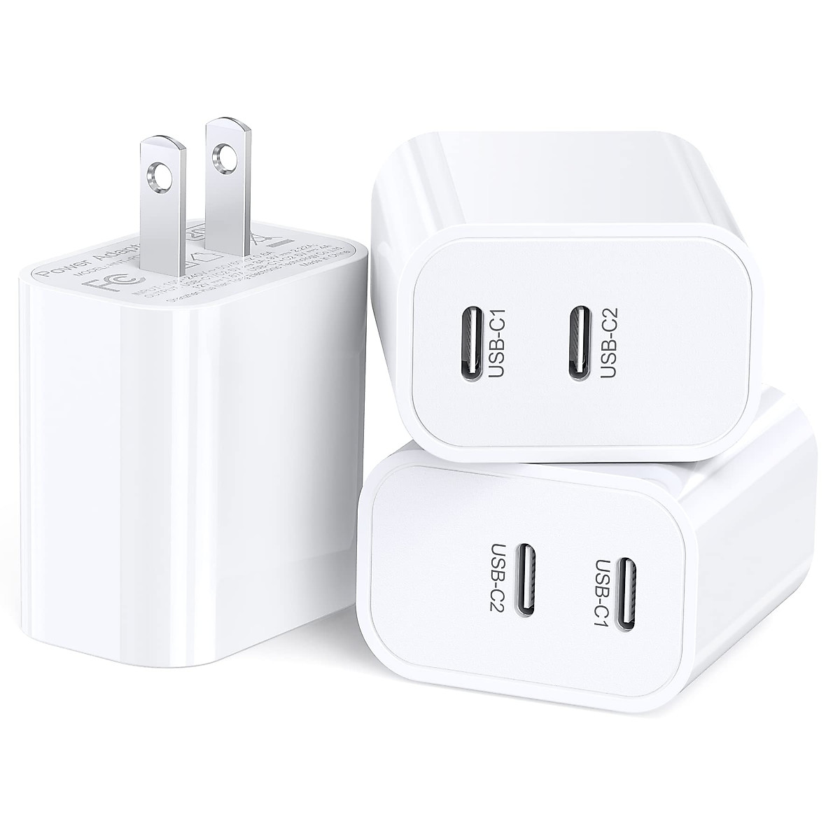 USB C Wall Charger, LCGENS 3-Pack 20W Type C Fast Charger Block Plug Adapter Dual Port PD 3.0 Charging Brick Cube for iPhone 11/12/13/14/15/Pro Max, XS/XR/X, iPad Pro, AirPods Pro, Samsung Galaxy