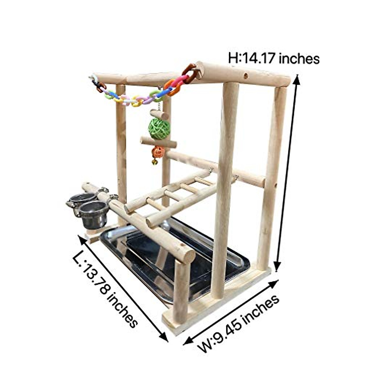 NAPURAL Bird Playground Bird Play Stand Cockatiel Playground Wood Perch Gym Playpen Ladder with Feeder Cups Toys Exercise Play (Include a Chewing Toy)