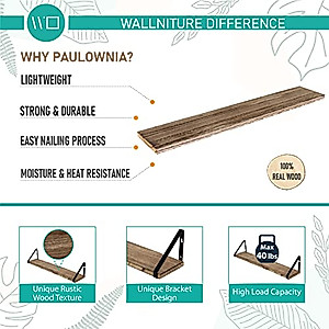 Wallniture Ponza Wood Floating Shelves for Wall, Rustic Wall Shelves for Living Room, 24" Bookshelf and DVD Storage Shelf Set of 4, Natural Burned