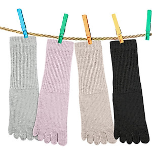 Bencailor 4 Pair Women Five Toe Socks Cotton Toe Socks Athletic Running Long Split Toe Women's Cotton Crew Ankle Socks(Black, Beige, Pink, Grey)