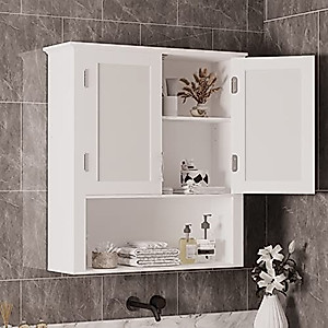 VIVIJASON Wall Mounted Bathroom Cabinet, Over The Toilet Space Saver Storage Cabinet, Medicine Wall Cabinet Storage Organizer, Cottage Collection Wall Cabinet with 2 Doors & Adjustable Shelf (White)