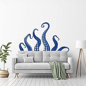wongdong Octopus Art Decor Wall Decals Kraken Octopus Tentacles Wall Stickers for Shower Door French Door Bathroom Living Room Bedroom (Blue)