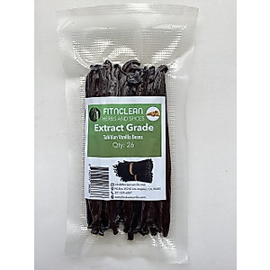 26 Tahitian Vanilla Beans Grade B Extract Exclusive Bulk. 4"-6" Whole NON-GMO PODS by FITNCLEAN VANILLA