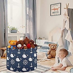 visesunny Collapsible Large Capacity Basket Classic Whale Anchor Clothes Toy Storage Hamper with Durable Cotton Handles Home Organizer Solution for Bathroom, Bedroom, Nursery, Laundry,Closet
