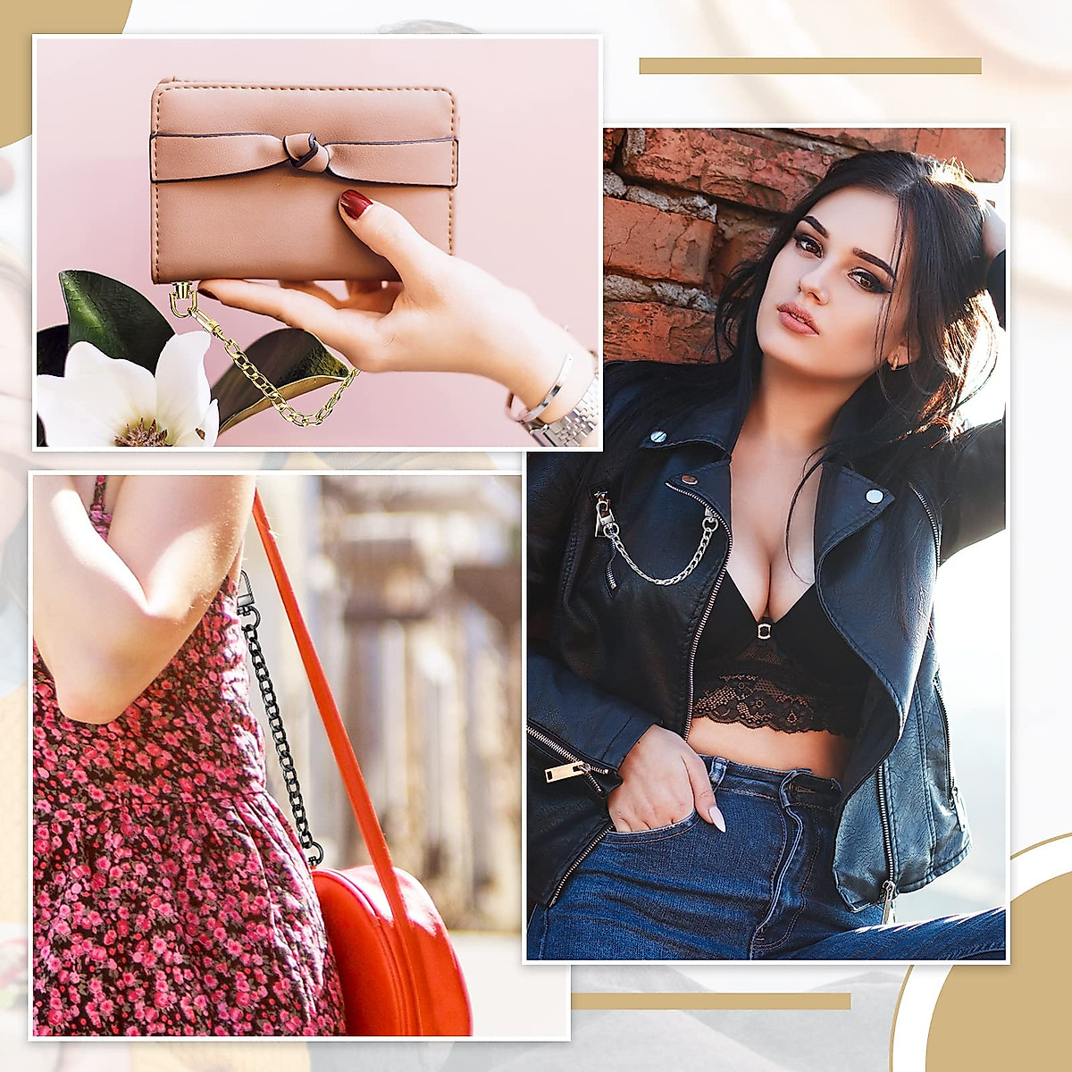 24 Pcs Purse Chain Strap D Ring Rivets Set Flat Purse Strap Extender Replacement Crossbody Chain Metal D Ring Stud Screw Post Head Buttons Handbag Chains Accessories for DIY Wallet Shoulder Bag