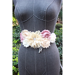 Vintage maternity sash for baby shower pregnancy flowers sash (Champange)
