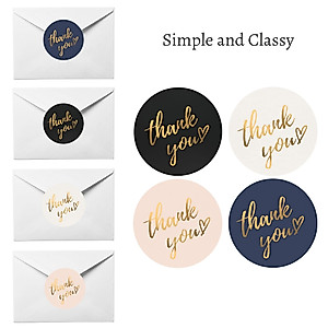 Mobiusea Party Thank You Stickers Roll | Simple and Sincere | 2 inch | Waterproof | 300 Labels for Small Business, Packaging, Mailer Seal Stickers | 4 Classic Colors with Gold Foil Design
