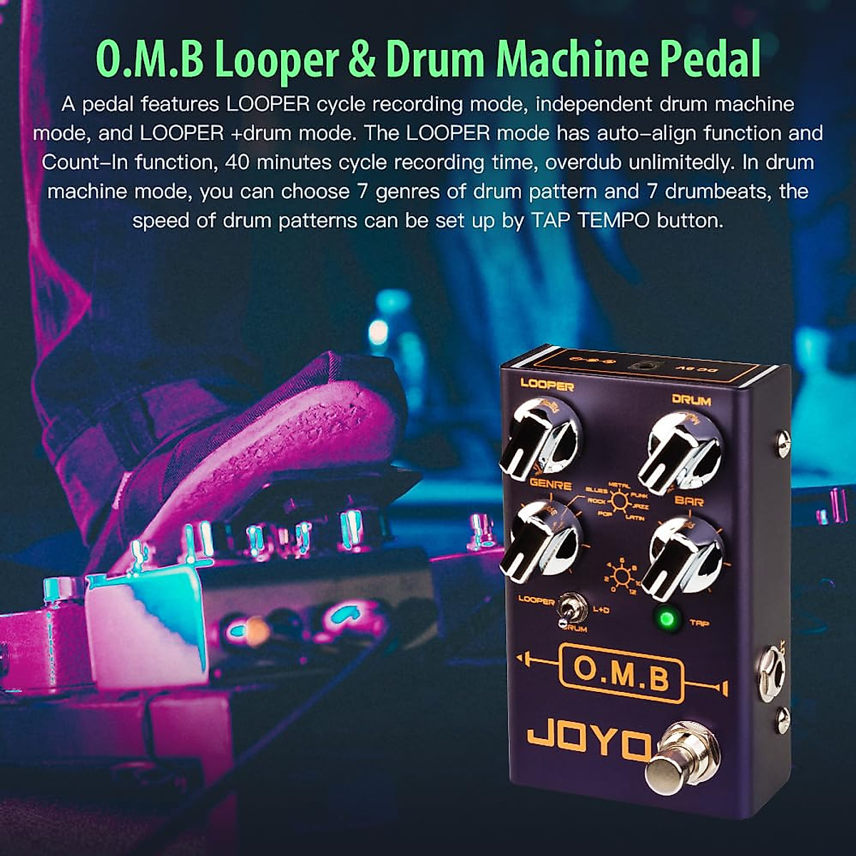 JOYO Looper & Drum Machine Pedal (Looper Cycle Recording/Drum Machine/Looper+Drum) for Electric Guitar Effect (O.M.B R-06)