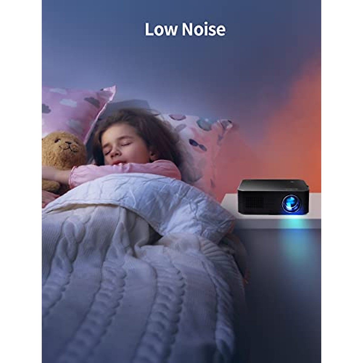 Projector Native 1080P, Support 4K, HD Portable Movie Projector, Max 300" Screen, for Home Theater/Outdoor, 4D Electronic Keystone, 75% Zoom, for Smartphone,PC,Xbox,PS4,TV Stick