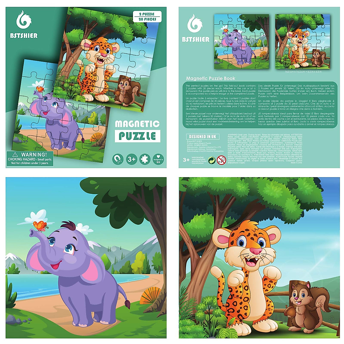 2 Set BST SHIER Magnetic Puzzles for Kids Ages 3 4 5 6, TWO-20 Piece Mermaid Animal Wooden Jigsaw Puzzles Book for Toddlers, Preschool Educational Toys for 3 4 5 6 Year olds Boys and Girls