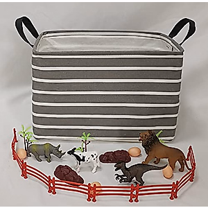 HUAYEE Rectangular Storage Bin Shelf Basket Canvas Fabric Toy Box,Waterproof Coating Nursery Hamper with Handles,Gift Basket for Home,Office,ClothesBooks(REC Gray stripe)