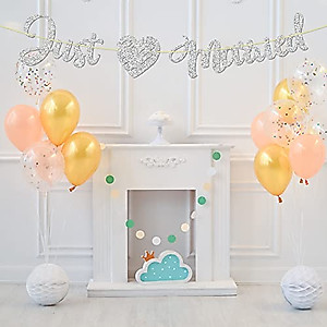 Just Married Banner for Wedding Bachelorette, Bridal Shower, Engagement Party Decoration Silver Gliter Sign, Mr and Mrs Sign