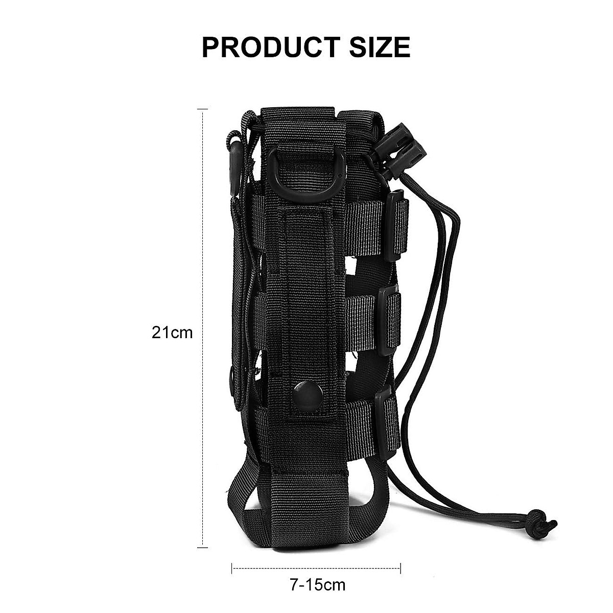WICHEMI MOLLE Water Bottle Pouch Minimalist Adjustable Straps Tactical Water Bottle Holder Kettle Pouch Belt Bottle Carrier Bag for 17-84 Oz Water Bottle (Black)