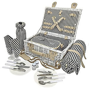 20Pcs Willow Picnic Basket for 2 with Waterproof Blanket/Insulated Cooler/Wine Bag/Cutlery for Camping,Couples,Valentine Day, Wedding Gift