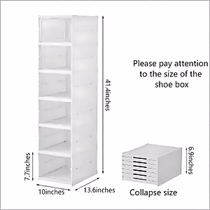 HMA Pro 6-Tier Foldable Plastic Shoe Organizer, Max Shoe Size 13, Transparent, Contemporary Style, Easy Setup, Bedroom