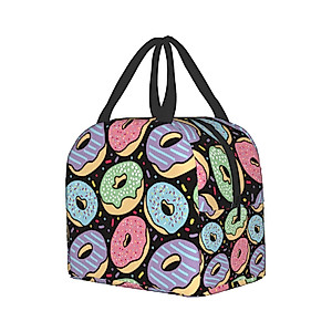 carati Colorful Donuts Lunch Box Insulated Lunch Boxes Waterproof Lunch Bag Reusable Lunch Tote With Front Pocket For School Office Picnic