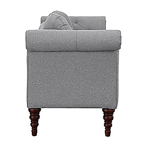 Pemberly Row 75" Traditional Fabric Settee with 2 Pillows in Dove Gray