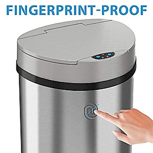 iTouchless 13 Gallon Semi-Round Extra-Wide Opening Sensor Touchless Trash Can with AC Adapter and Odor Control System, Stainless Steel Silver Garbage Bin