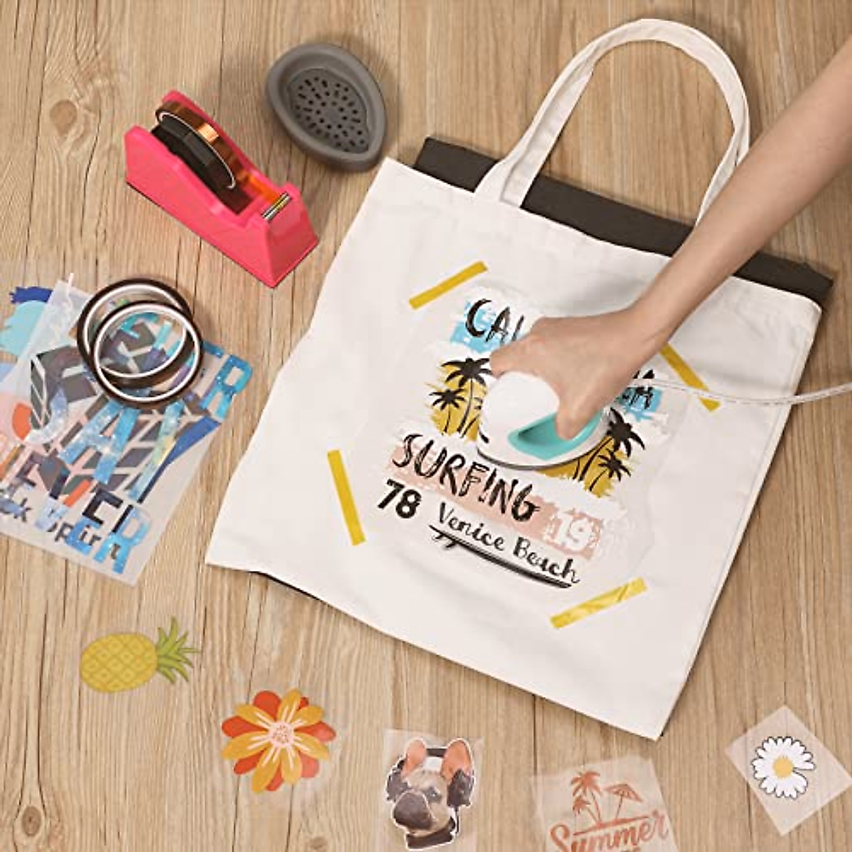 OFFNOVA Heat Tape Dispenser and Tapes Kit for Sublimation, a Desktop Holder and 2 Rolls 33m x 10mm Heat Resistant Tape for Cricut and More (Pink)