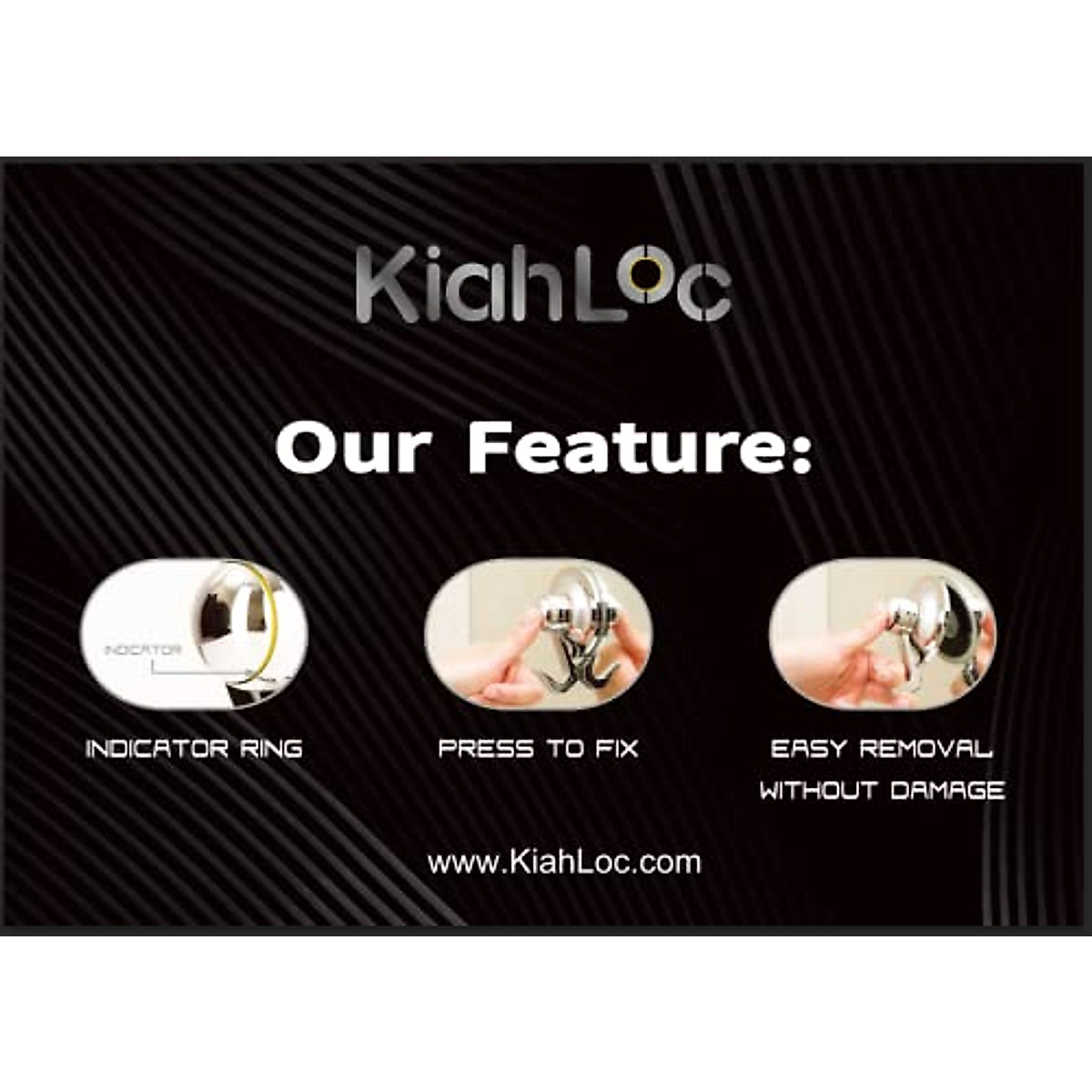 KiahLoc Patented Yellow Ring Indicator Suction Cup Hooks, Kitchen Hooks Removable Wall Vacuum Holder for Smooth Tile, Glass and Mirror( 4 Pack) (#56 (6.6 LB), Black)