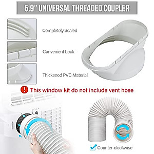 BEWAVE Portable Air Conditioner Window Vent Kit, Adjustable Window Seal Kit with 5.9" Hose Adapter for AC Unit Universal for Sliding Horizontal or Vertical Window