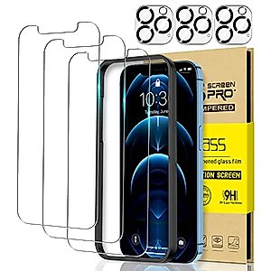 Invoibler 3 Pack Screen Protector Compatible with iPhone 12 Pro Max + 3 Pack Camera Lens Protector, iPhone 12 Pro Max Screen Protector Tempered Glass, 6.7 Inch [HD Clear] [Not for iPhone 12 Pro]