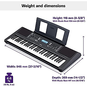 Yamaha PSRE373 61-Key Touch Sensitive Portable Keyboard with PA130 Power Adapter