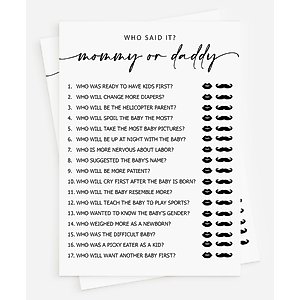 All Ewired Up 50 Mommy or Daddy? Who Said It Game (50-Cards) Fun Baby Shower Game Activity, Gender Neutral Boy or Girl Minimalist