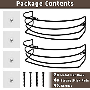 Fikoksol Hat Organizer for Baseball Caps, 2-Pack Black Metal Hat Rack Ball Cap Storage Organizer Hold Up to 30 Caps Hat Holder for Wall Door Closet, Wall Mounted & Adhesive Installation Option