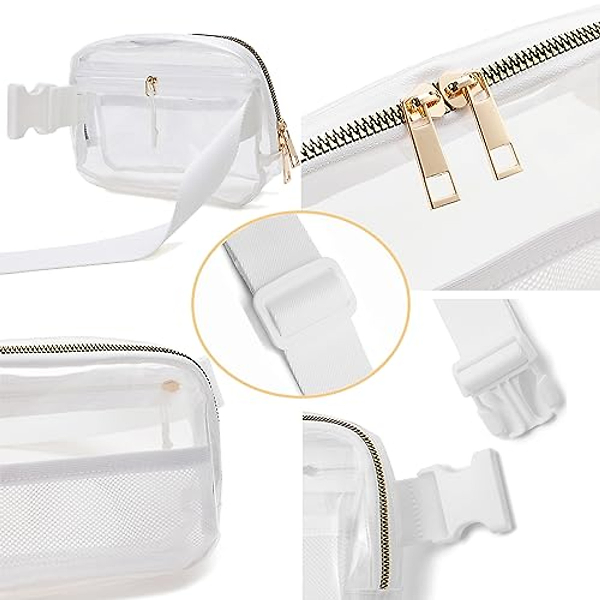 Clear Belt Bag Fanny Pack Stadium Approved for Women Men with Adjustable Strap,Crossbody Clear Waist Bag Pouch for Concerts Hiking Running White