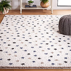 Safavieh Calico Shag Collection 9' x 12' Ivory/Taupe CLC102A Polka Dot Non-Shedding 1.6-inch Thick Area Rug