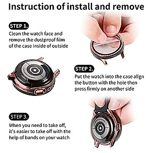 GEAK Compatible with Samsung Galaxy Watch Active 2 Case 40mm, Overall Guard Diamonds HD Screen Protector with Rose Gold Edges Design for Samsung Active 2 Watch Women Girls 40mm Black/Rosegold