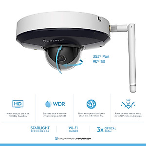 Amcrest ProHD 1080P PTZ WiFi Camera, 2MP Outdoor Vandal Dome IP Camera (3X Optical Zoom) IK08 Vandal-Proof, IP66 Weatherproof, Dual Band 5ghz/2.4ghz, Pan/Tilt (IP2M-866W) (White)