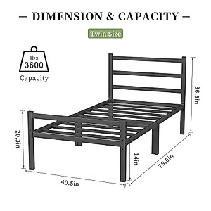 Musen Twin Metal Bed Frame with Headboard, Noise Free, Anti-Slip, Easy Assembly, Under-Bed Storage, Black