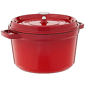 Staub Cast Iron Dutch Oven 5-qt Tall Cocotte, Made in France, Serves 5-6, Cherry