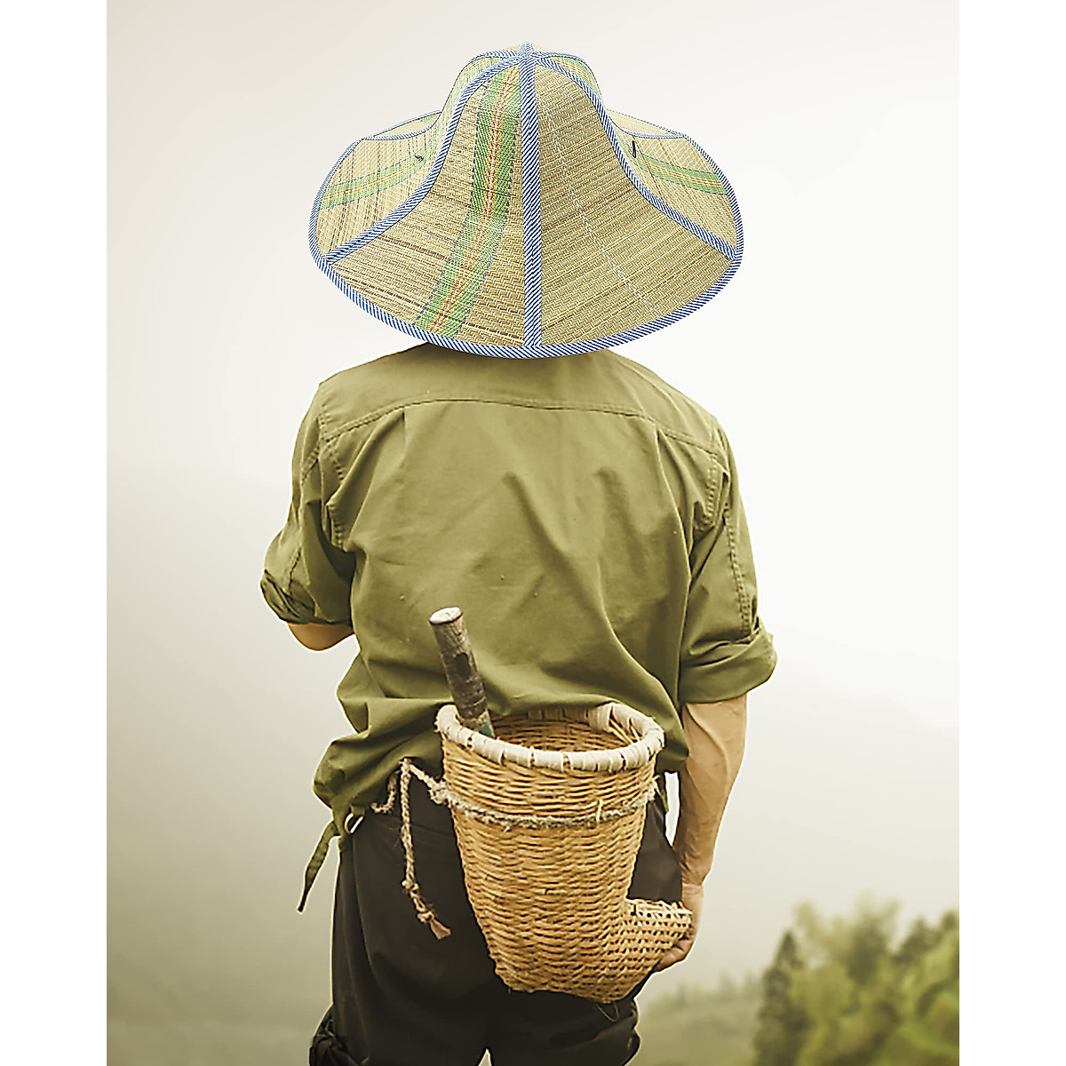 Foldable Straw Hat for Farmer Men Women Adult Fishing Sun Fan Cap Summer Cool Floppy Wide Brim Beach Hat Light Brown