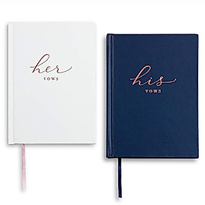 J&A Homes Vow Books His and Hers Hardcover - Wedding Day Officiant Book with Gold Foil - Rustic Wedding Book Journal - Rustic Wedding Decorations, Journal Book 5.5" x 3.9" White Navy (40 Pages)