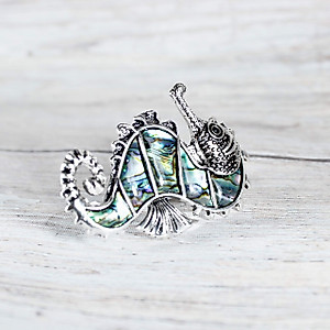 Seahorse Cabinet Knobs with Pearl in Silver for Coastal Decor - Abalone Drawer Knob