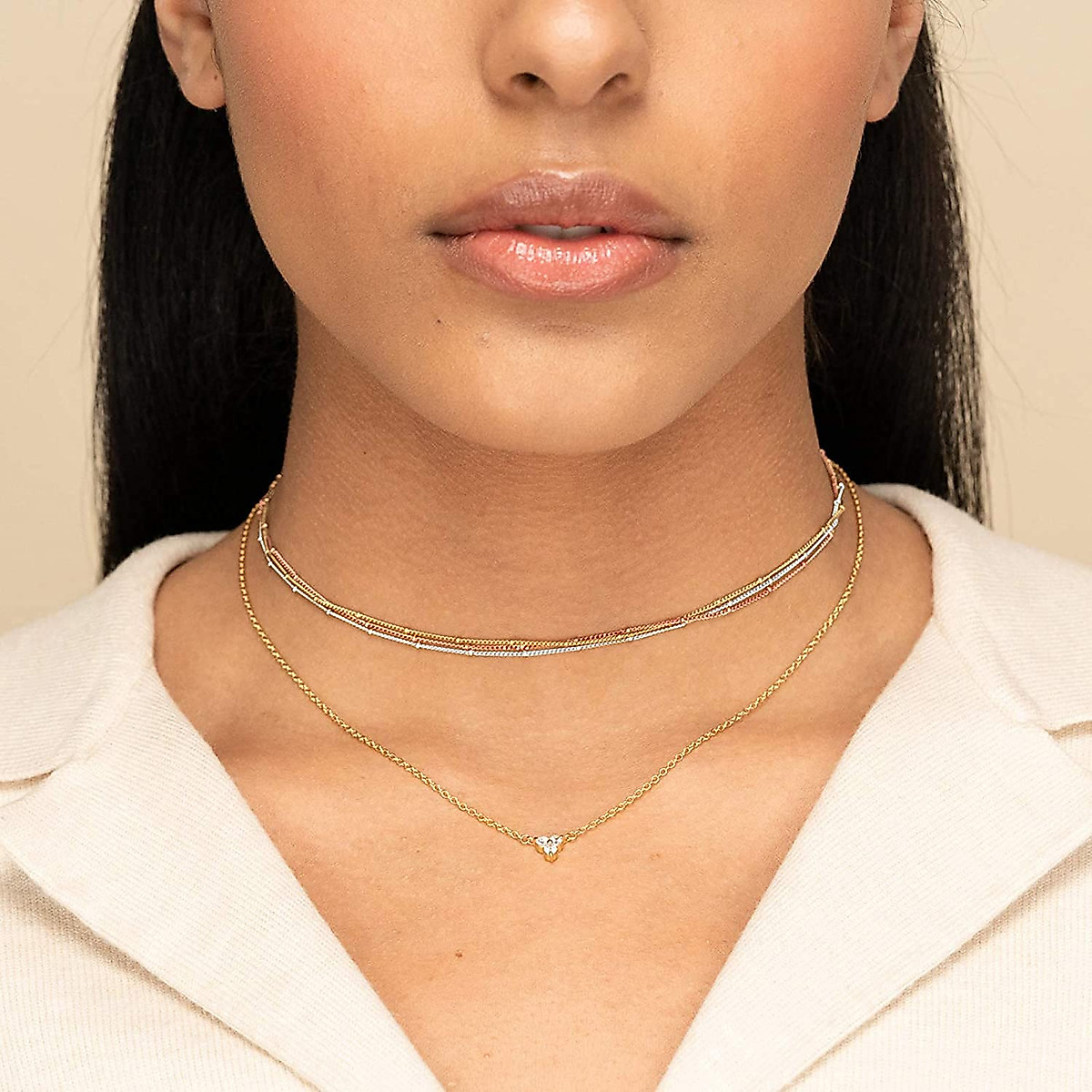 MILACOLATO Danity Gold Choker Necklace 18K Gold Plated Sterling Silver Tiny Delicate Bead Satellite Chain Necklace, Yellow Gold