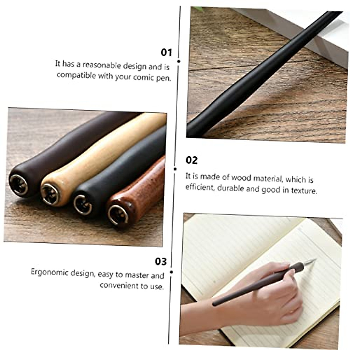 COHEALI 4pcs Wooden Dip Pen Holder Dip Pen Nib Holder Comic Drawing Pen Oblique Pen Holder Wood Pencil Holder Set Calligraphy Penholder Dip Penholder Writing Accessory Bevel Comic Pen