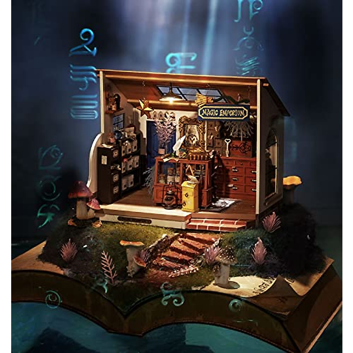 Rolife DIY Miniature House Kits, Tiny House for Adults to Build, Mayberry Street Miniature Model Kits with Lights, DIY Crafts/Birthday Gifts/Home Decor for Family and Friends (Kiki's Magic Emporium)